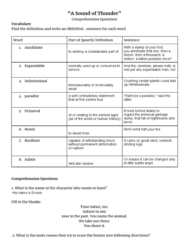 A Sound of Thunder - QUESTIONS | PDF