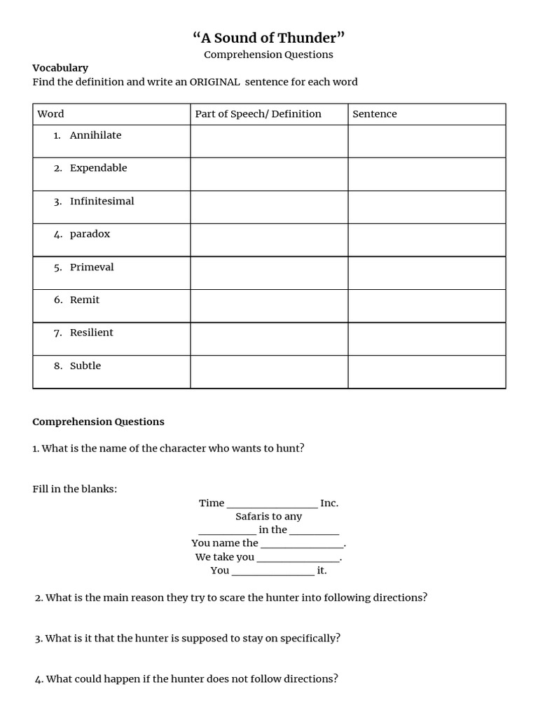 A Sound of Thunder - QUESTIONS | PDF