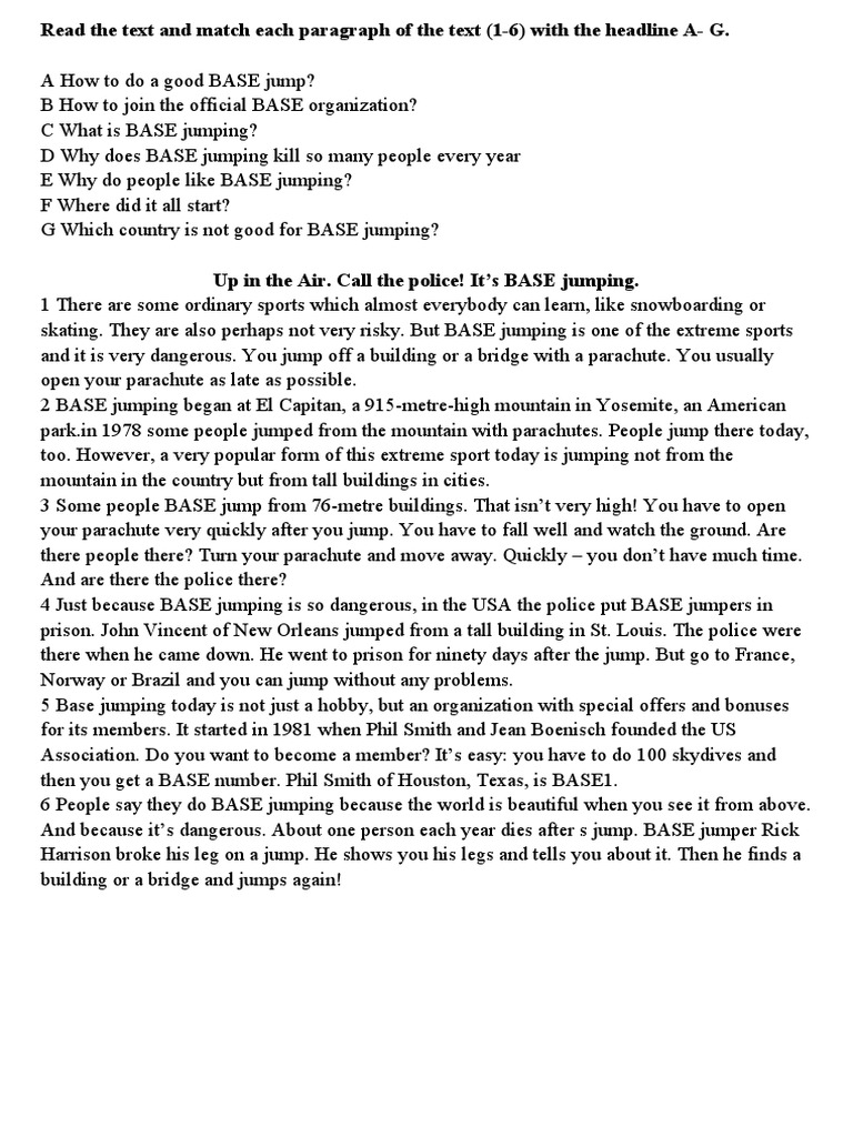 Read The Text and Match Each Paragraph of The Text | PDF Read The Text and Match Each Paragraph of The Text | PDF