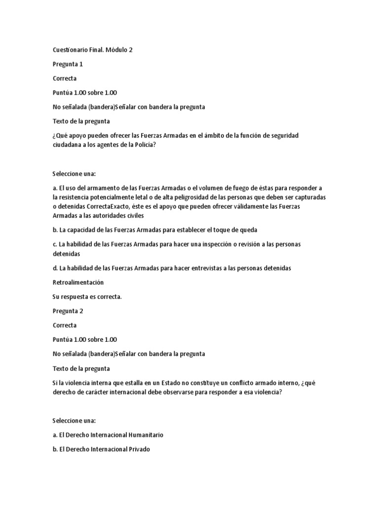Cuestionario Final Modulo 2 Fuerzas Armadas | PDF | Ley humanitaria ...