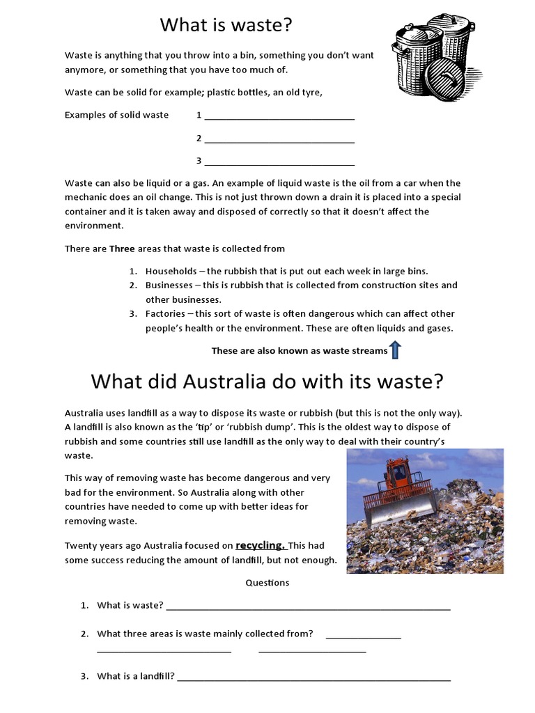 What Is Waste Reading Comprehension Exercises - 16488 | PDF