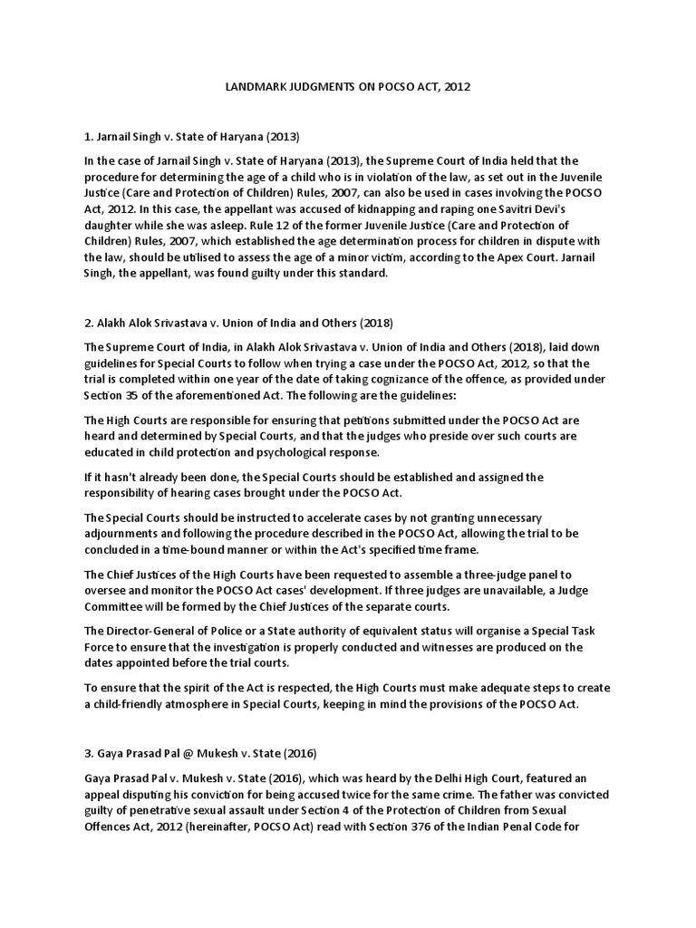 Landmark Judgments On Pocso Act | PDF