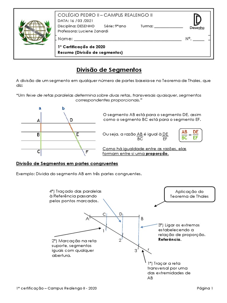Resumo Divisão de Segmentos | PDF | Linha (Geometria) | Matemática