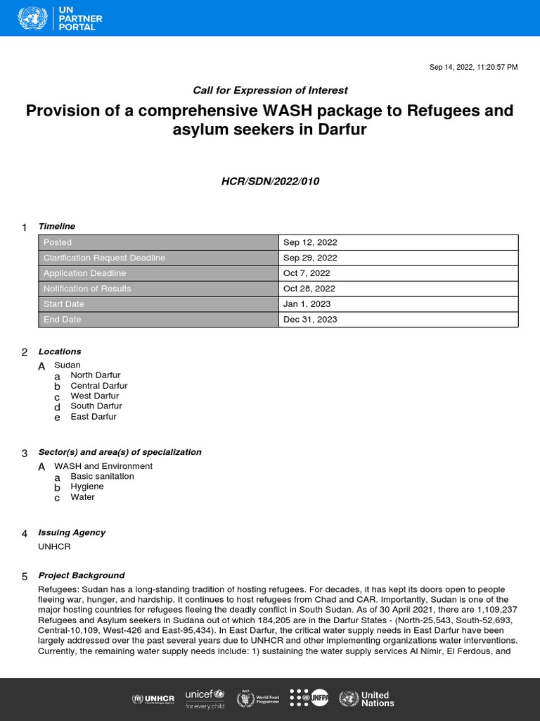 Provision of A Comprehensive WASH Package To Refugees and Asylum Seekers in Darfur | PDF | Wash ...