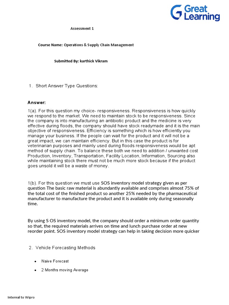 Operations & Supply Chain Management - Assignment Answers | PDF Operations & Supply Chain Management - Assignment Answers | PDF