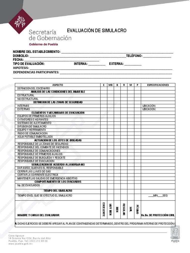Formato de Evaluacion de Simulacros | PDF | Defensa Civil