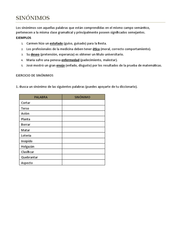 SINÓNIMOS y ANTÓNIMOS | PDF | Lingüística | Lexicología