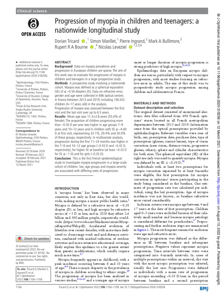 Progression of Myopia in Children and Teenagers: A Nationwide ...