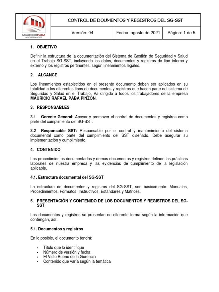 2.5.1 Archivo o Retención Documental SG-SST | PDF