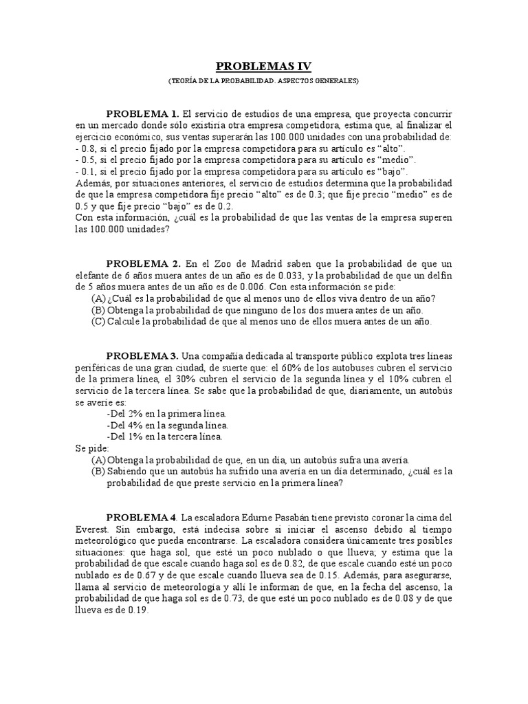 04 PROBLEMAS IV Teoría de La Probablidad Aspectos Generales | PDF | Probabilidad | Precios