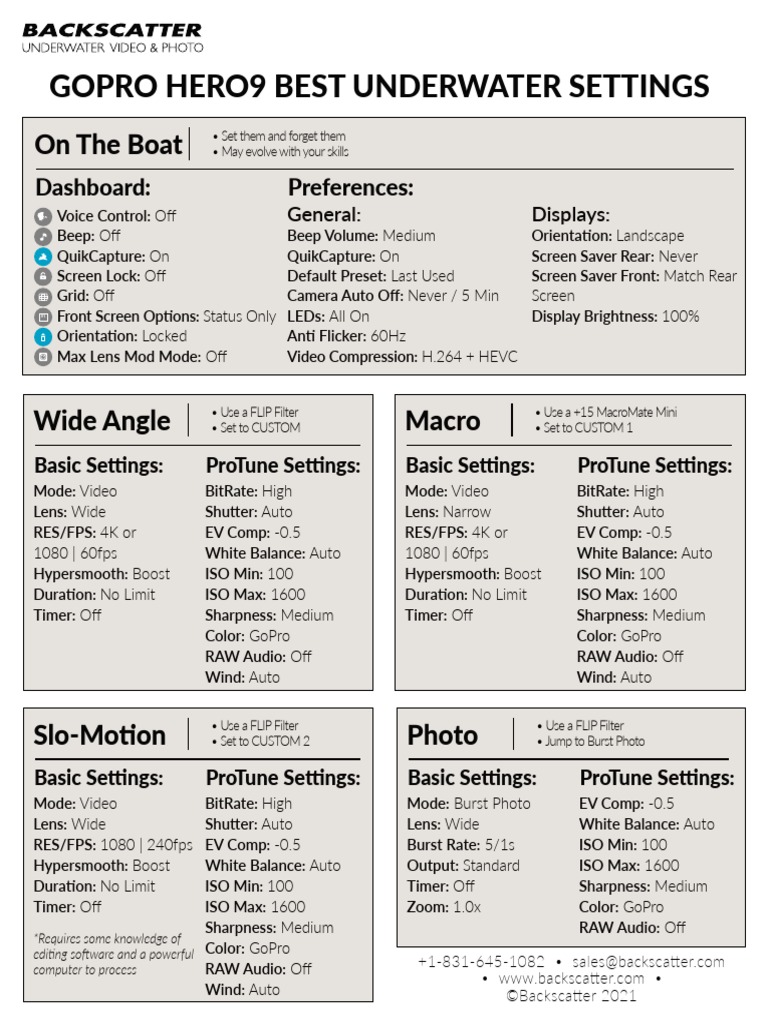 GoPro HERO9 Settings Sheet v2 | PDF | Display Technology | Imaging