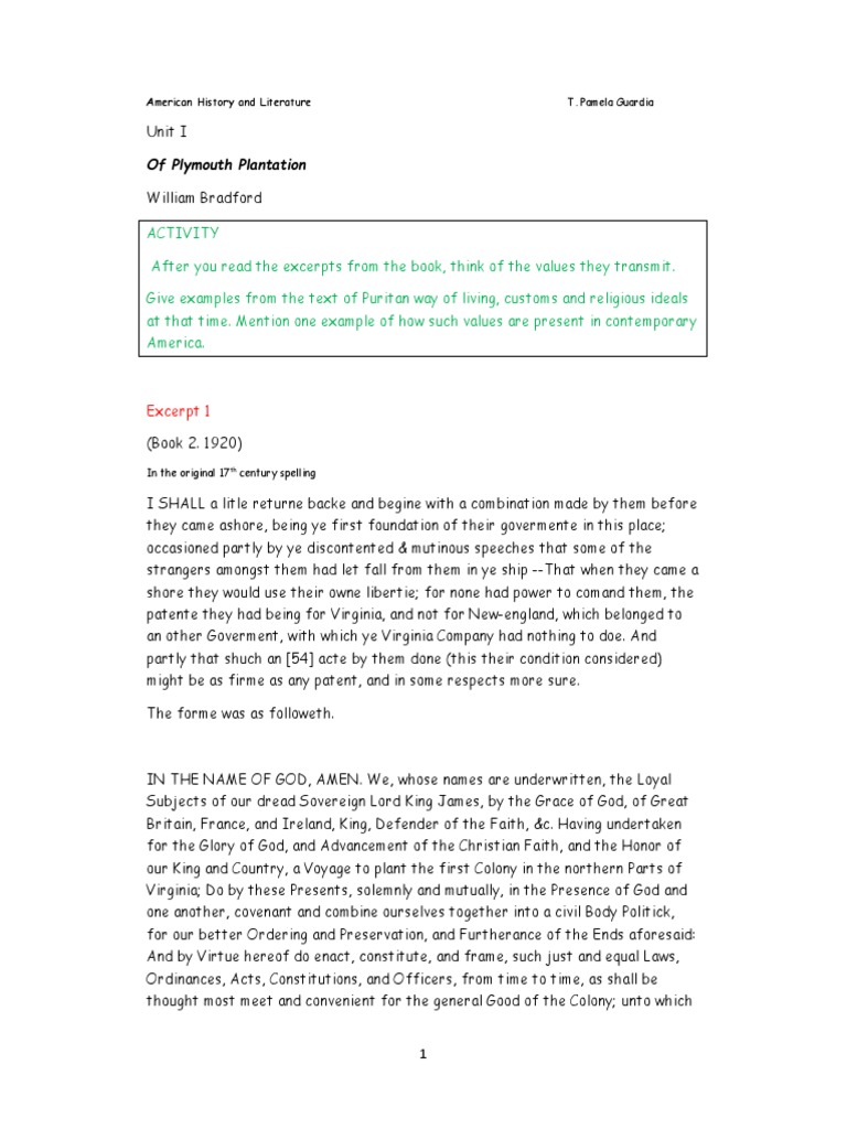 Excerpts of Plymouth Plantation | PDF