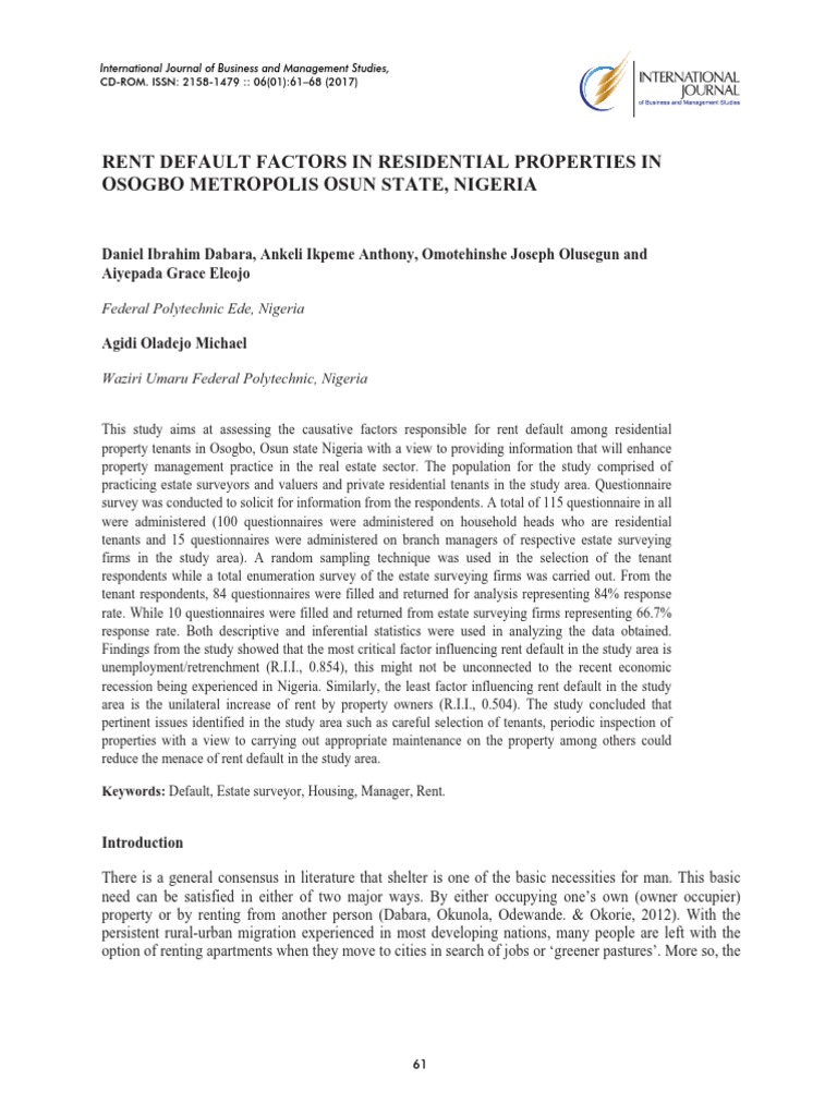 Rent Default Factors in Osogbo Properties | PDF | Law