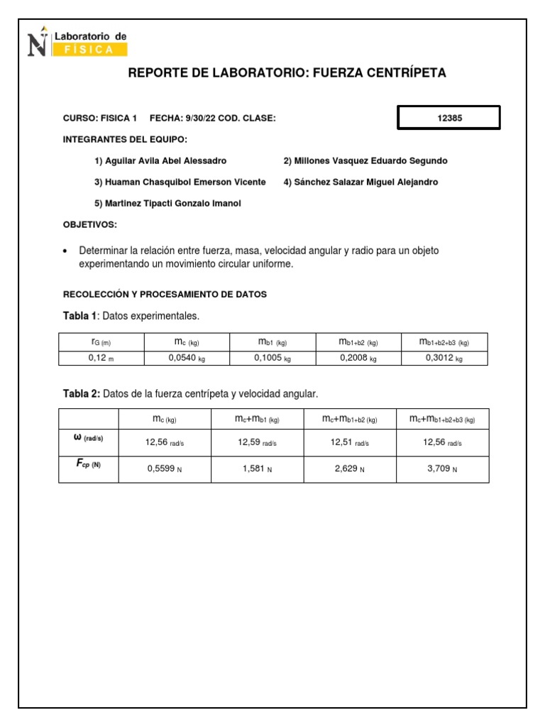 REPORTE - LAB - FISI1 - S07 - FC Vicente | PDF | Fuerza | Cinemática