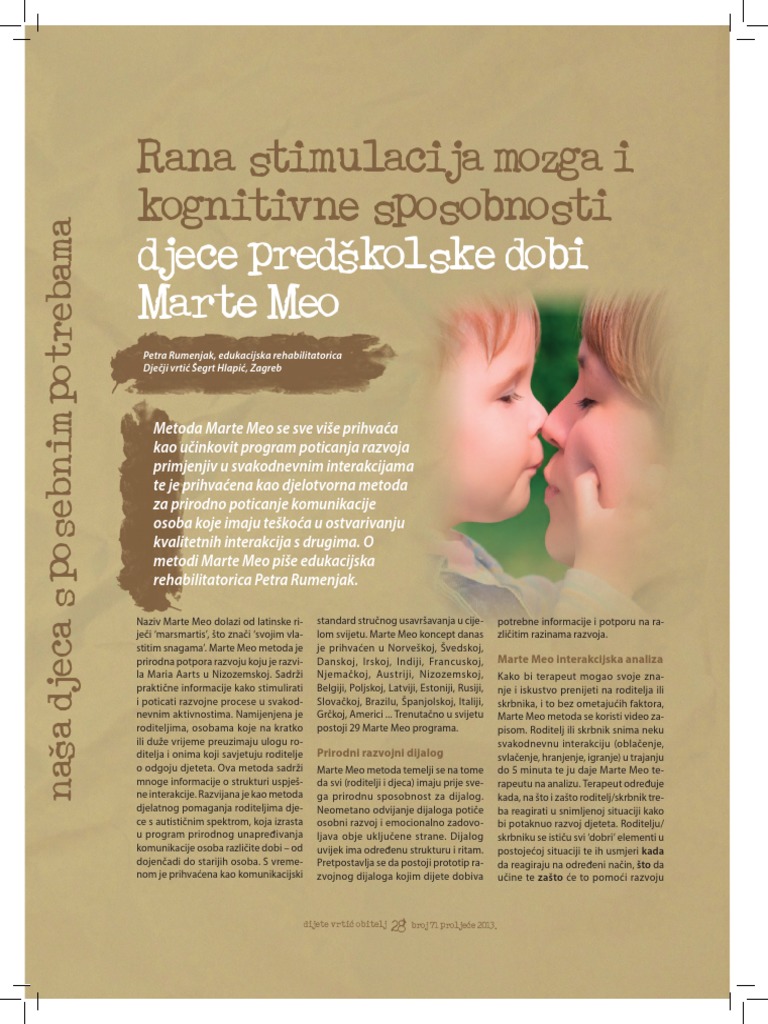71 DVO 12 Rana Stimulacija Mozga I Kognitivne Sposobnosti Djece Predskolske Dobi Marte Meo | PDF