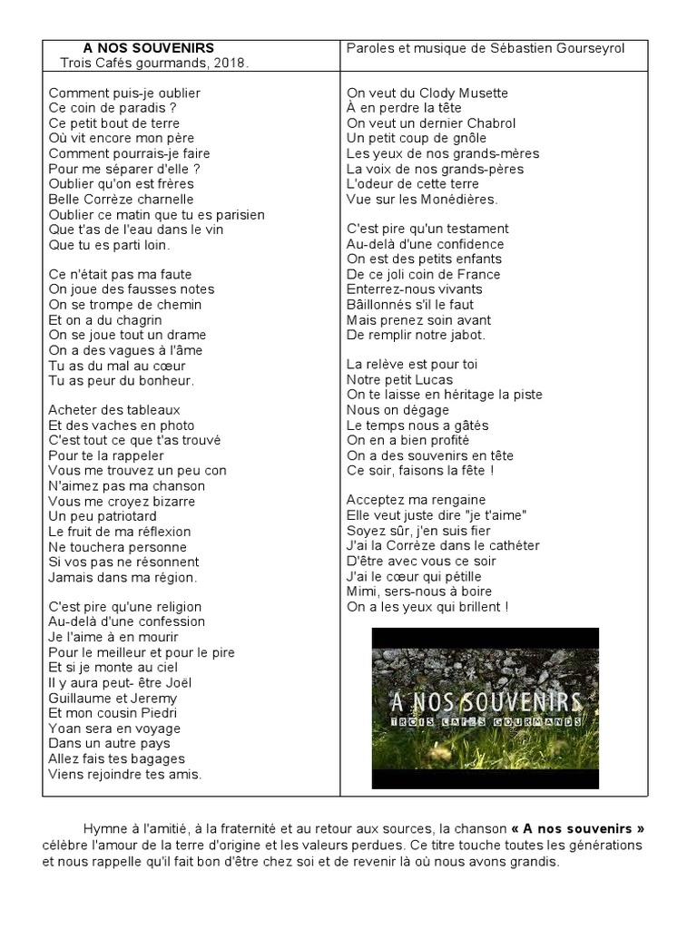 A Nos Souvenirs Paroles | PDF