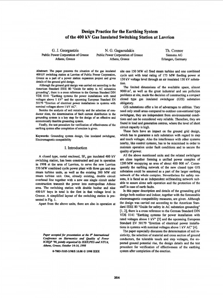 Design Practice For The Earthing System of The 400 KV Gas Insula | PDF | Electrical Substation ...