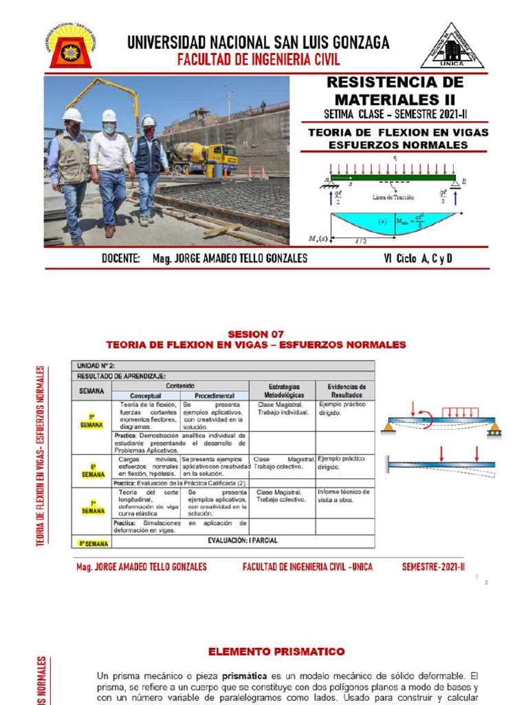 Septima Clase (Primera Parte) Resistencia de Materiales II | PDF | Doblar | Viga (Estructura)