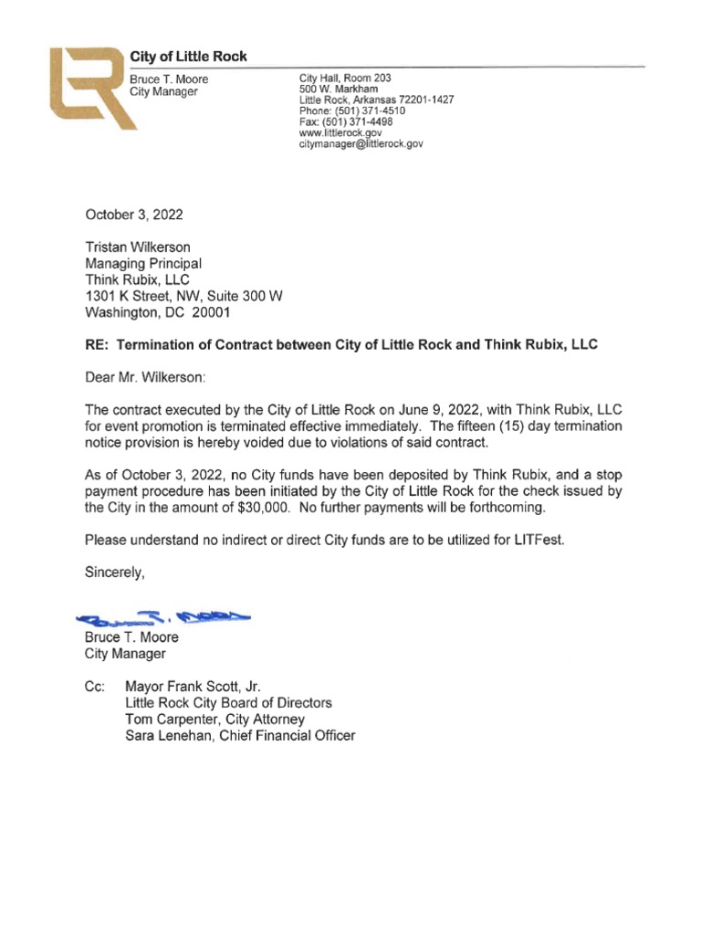 Termination of Contract Between LR and Think Rubix | PDF