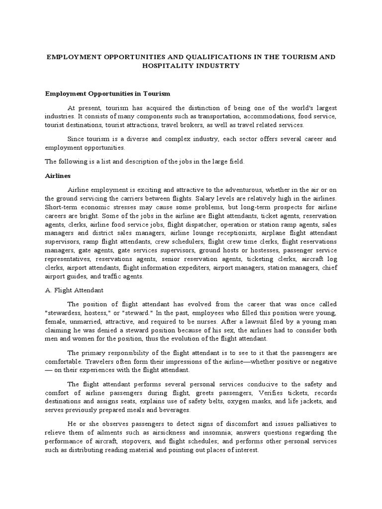 Employment Opportunities and Qualification in The Tourism and ...