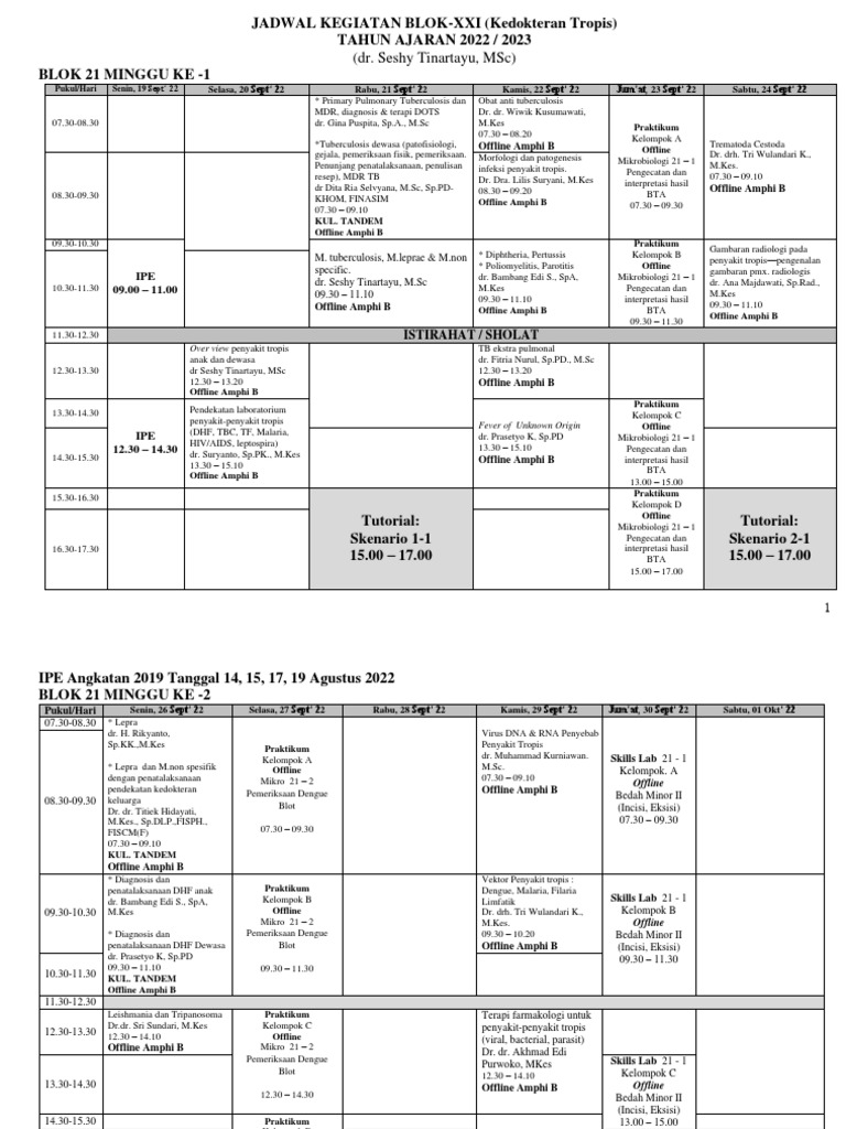 Revisi - JADWAL KEGIATAN BLOK XXI-2022-2023 Post Ws Dan Rev Kul Tandem | PDF