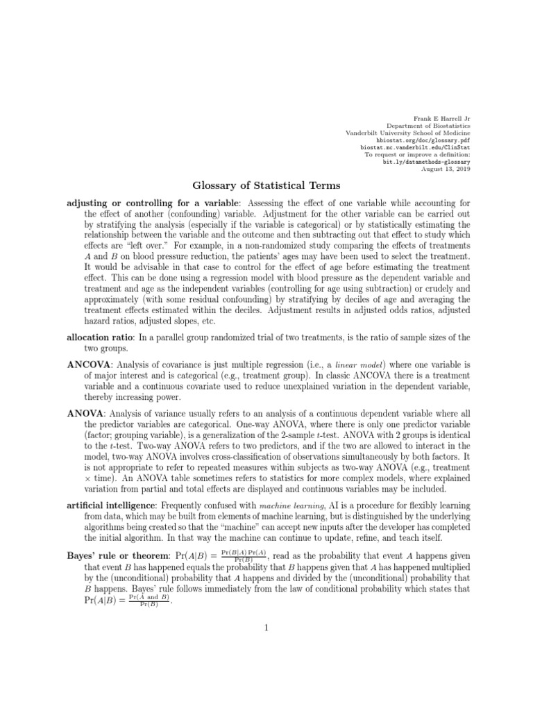 Glossary of Statistical Terms | PDF