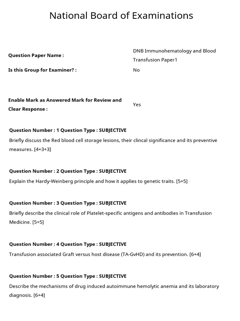 DNB Immunohematology and Blood Transfusion Paper1 | PDF | Blood ...