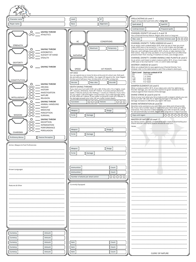 Nature Domain Cleric Overview | PDF | Gaming | Role Playing Games
