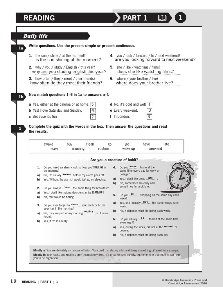B1 Booster Reading Part 1 Solved | PDF