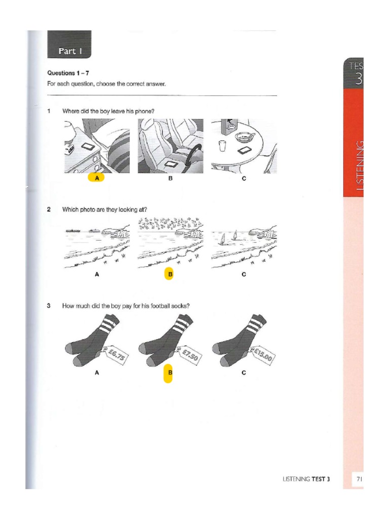 PET Practice Test 3 - Listening Solved | PDF