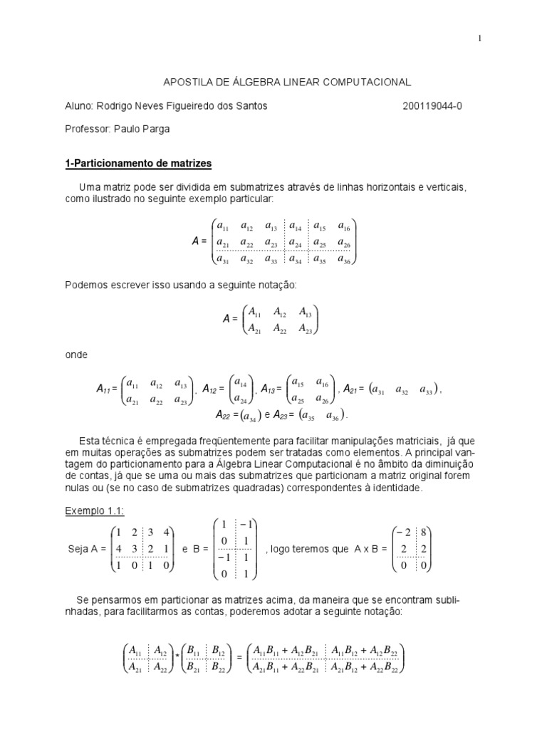 Apostila Álgebra Linear Computacional Pdf Matriz Matemática