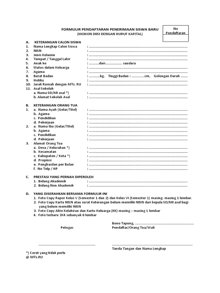 Formulir Pendaftaran Siswa Baru | PDF | Karier & Perkembangan | Game ...
