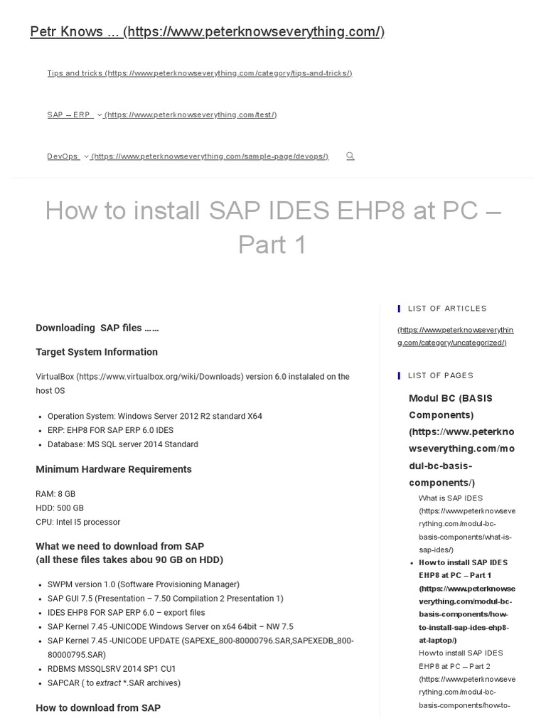 How to install SAP IDES EHP8 at PC - Part 1 ⋆ Petr Knows .._ | PDF