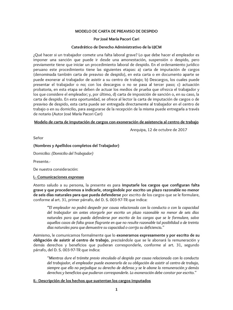 Modelo de Carta de Preaviso de Despido | PDF | Justicia | Crimen y ...