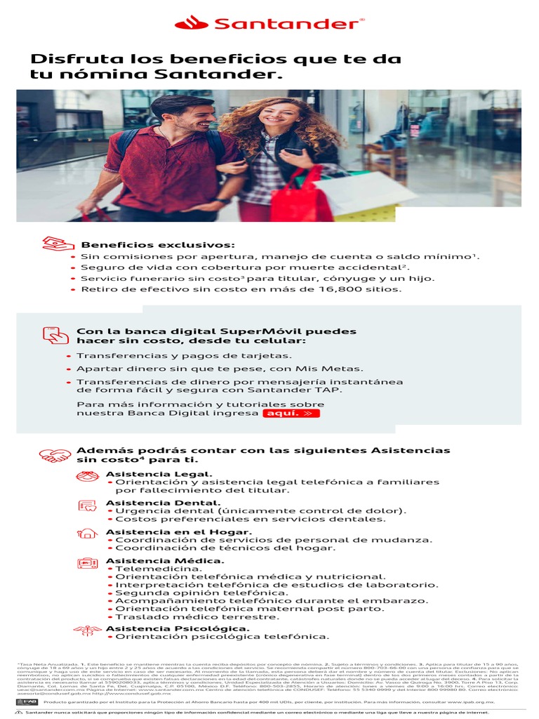 Beneficios de Nómina Santander - Asistencias | PDF | Internet
