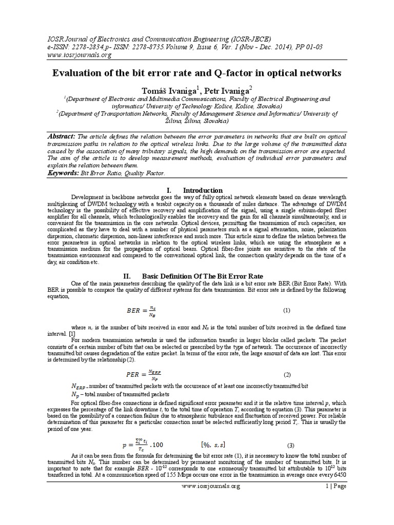 Evaluation of The Bit Error Rate and Q-Factor in Optical Networks | PDF ...