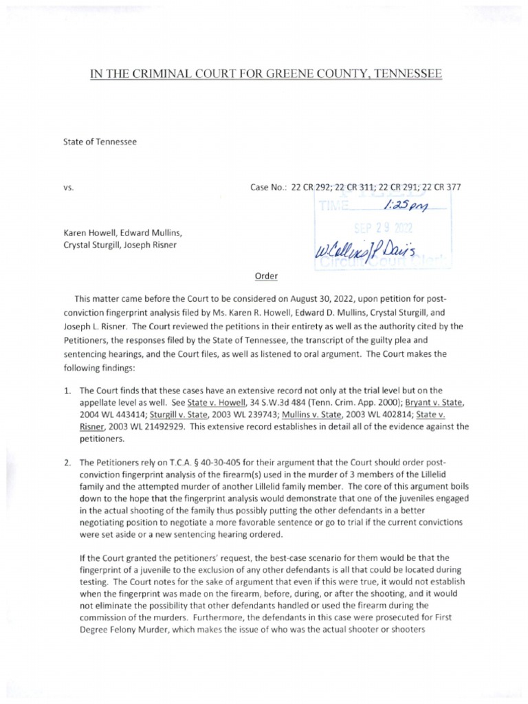 Order - Denying Request For Fingerprint Post Conviction Analysis | PDF