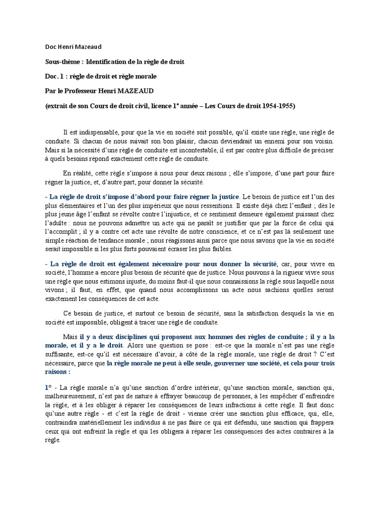 Règle de droit et morale selon Mazeaud | PDF | Sciences sociales