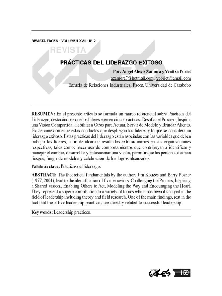 Prácticas fundamentales del liderazgo ejemplar según el modelo de ...