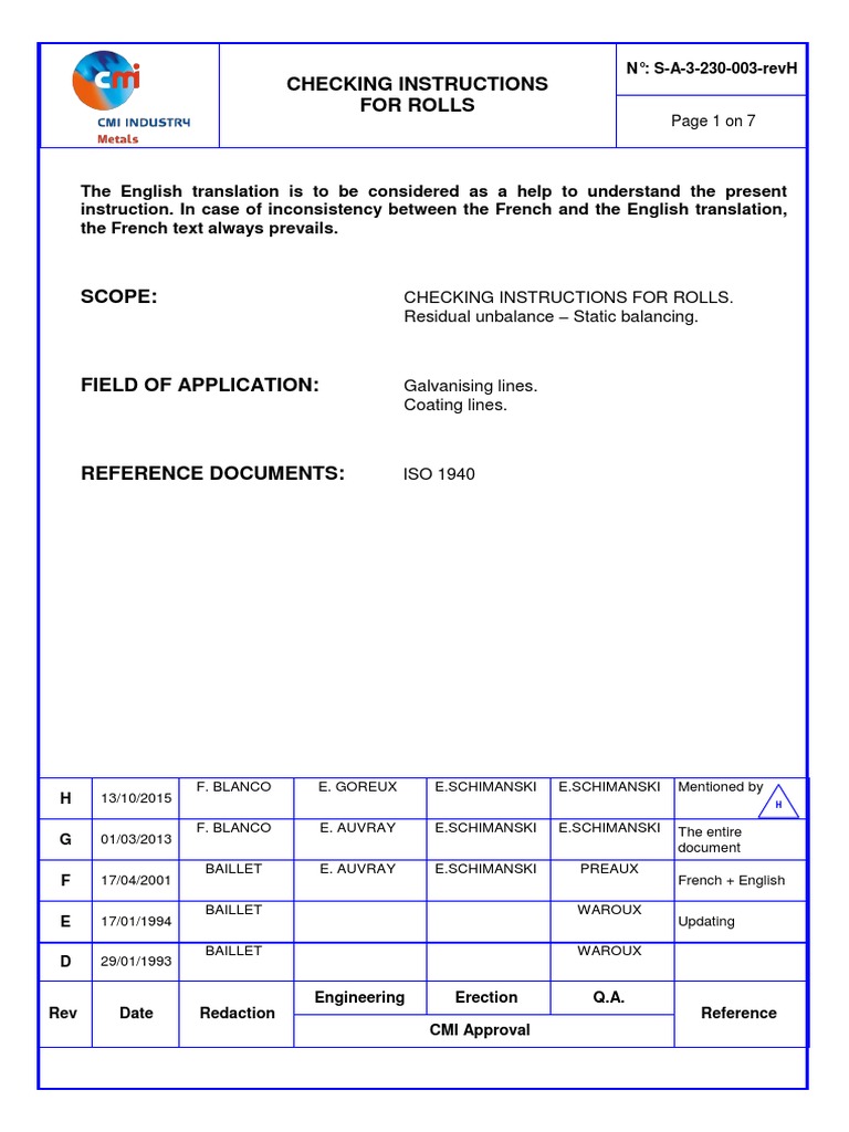 S-A-3-230-003-H en CHECKING INSTRUCTIONS FOR ROLLS | PDF | Pipe (Fluid ...