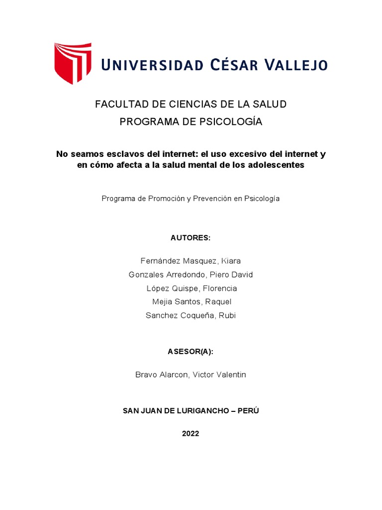 Programa de Promocion y Prevencion Del Uso Excesivo Del Internet y en ... Programa de Promocion y Prevencion Del Uso Excesivo Del Internet y en ...