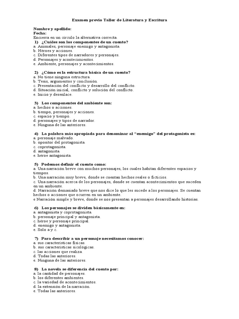 Examen sobre géneros literarios | PDF | Narración | Poesía
