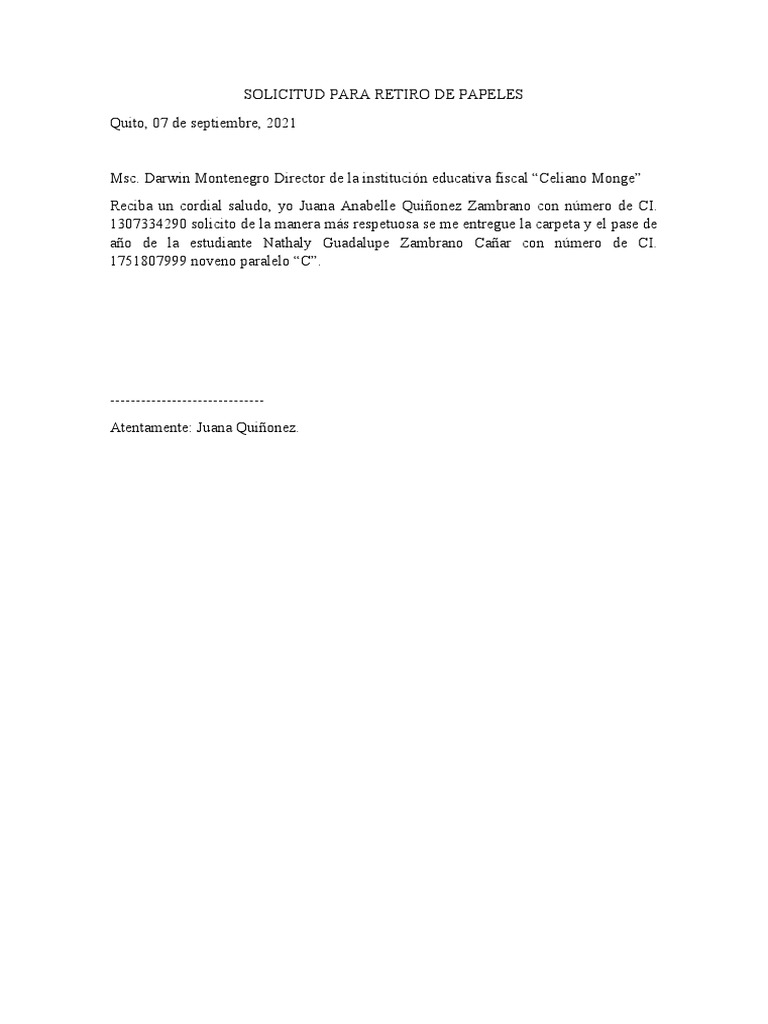 Solicitud para Retiro de Papeles | PDF