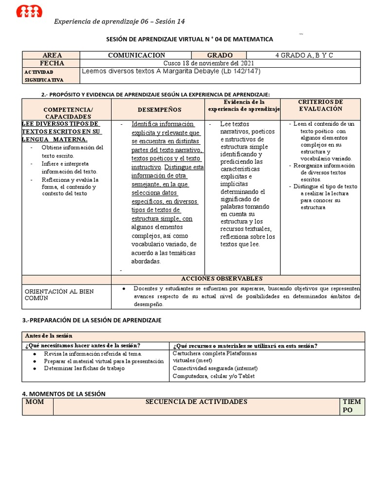 Sesion de Aprendizaje 14 | PDF | Aprendizaje | Ciencia cognitiva