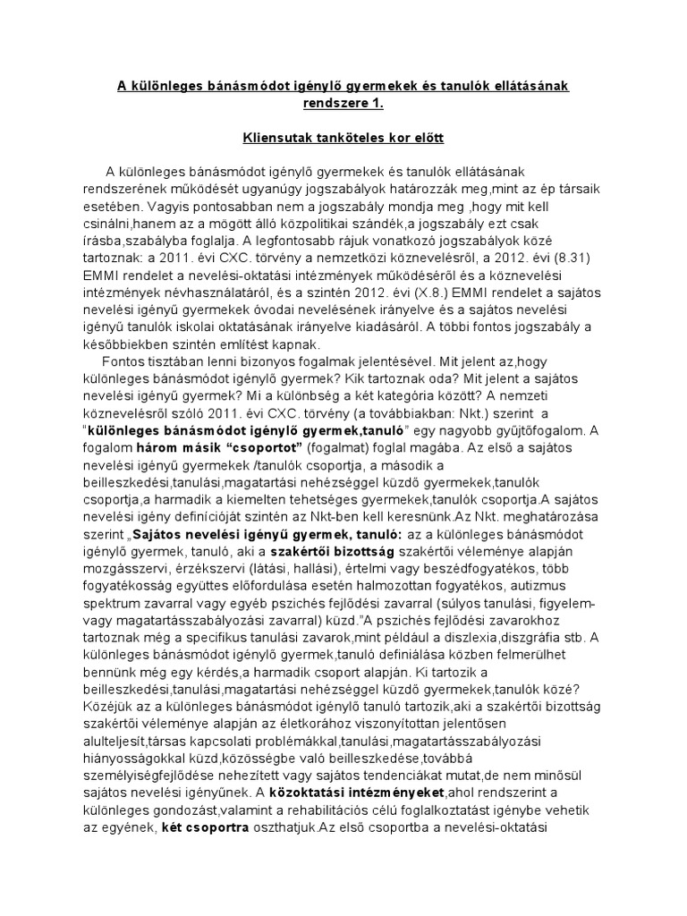 A Különleges Bánásmódot Igénylő Gyermekek És Tanulók Ellátásának Rendszere 1. Kliensutak ...