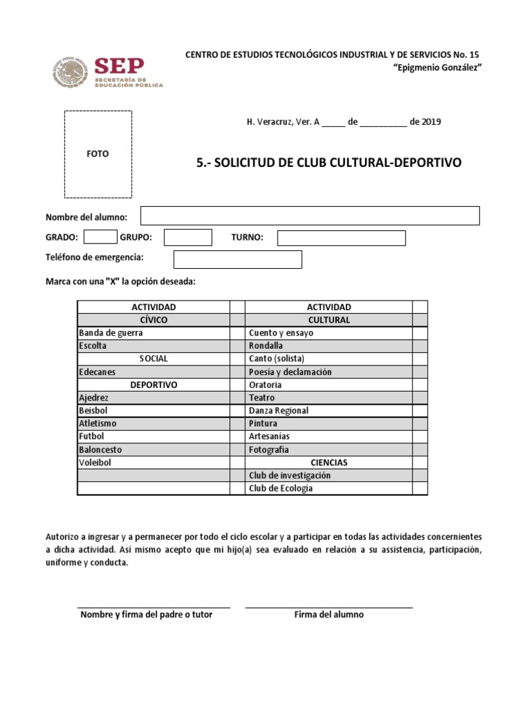 Solicitud Club Cultural-Deportivo | PDF