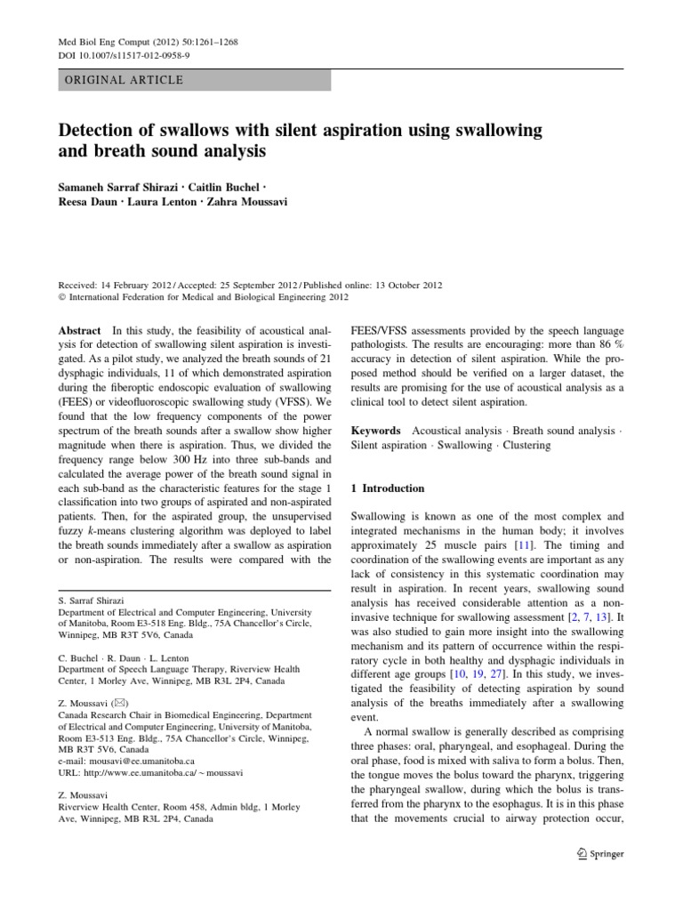 Detection of Swallows With Silent Aspiration Using Swallowing and Breath Sound Analysis | PDF