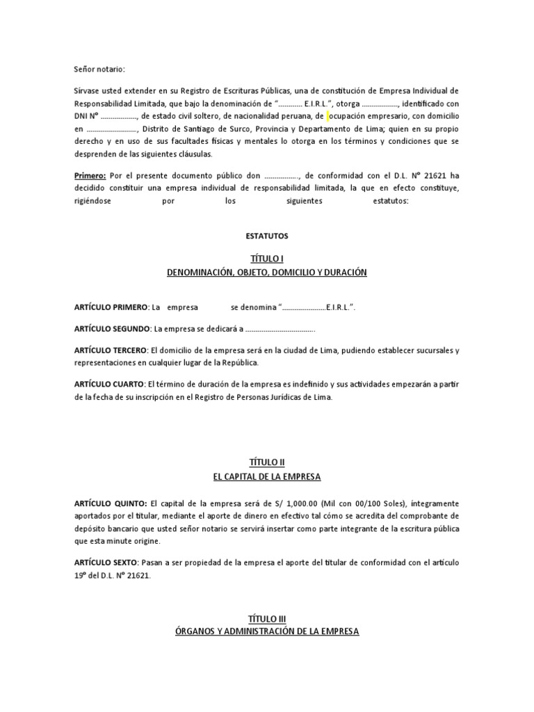 Constitucion de Una Eirl | PDF