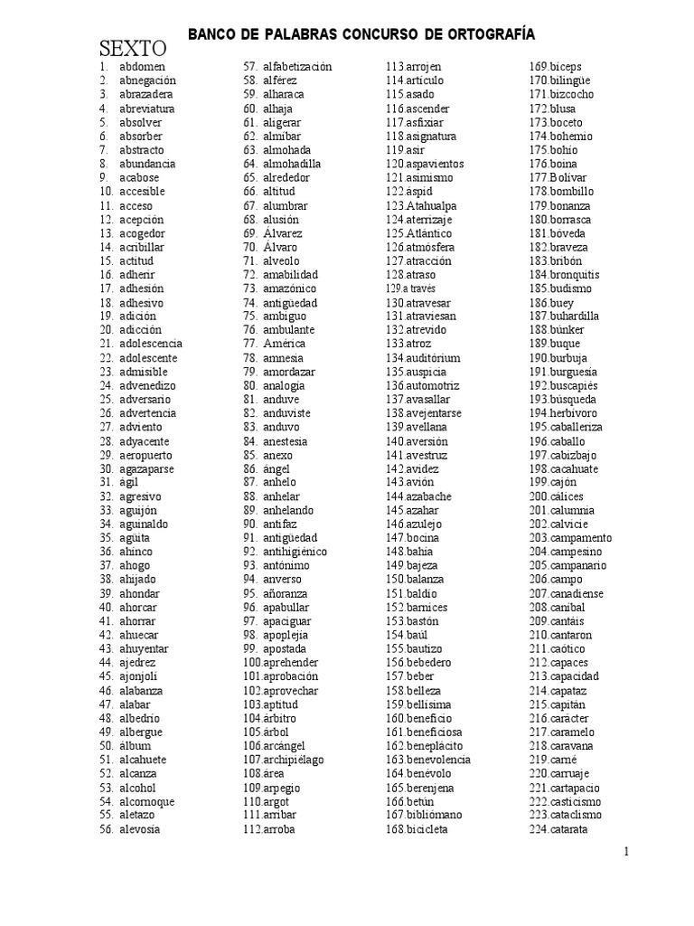 Banco de Palabras para Ortografía | PDF