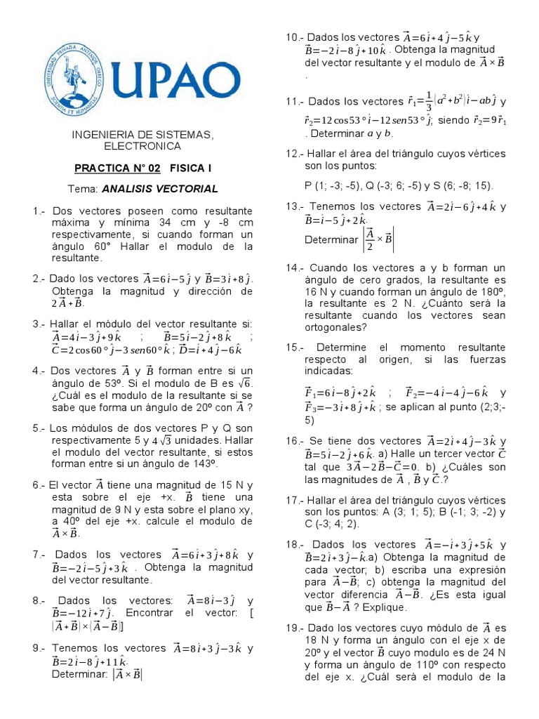 Practica #02 - ANALISIS VECTORIAL - UPAO | PDF | Vector Euclidiano | Triángulo